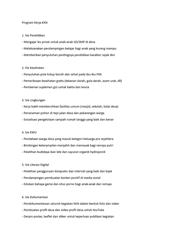 Program Kerja KKN | PDF