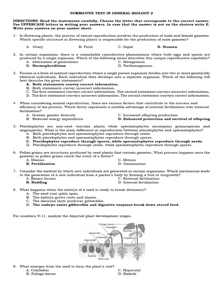 General Biology 2 Summative Test | PDF | Reproduction | Embryo
