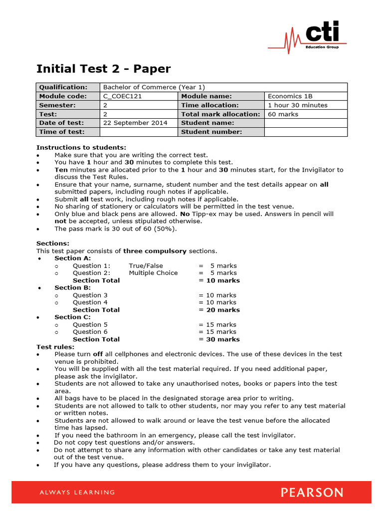 Economics 1B Test Paper - C_COEC121 | PDF | Inflation | Interest