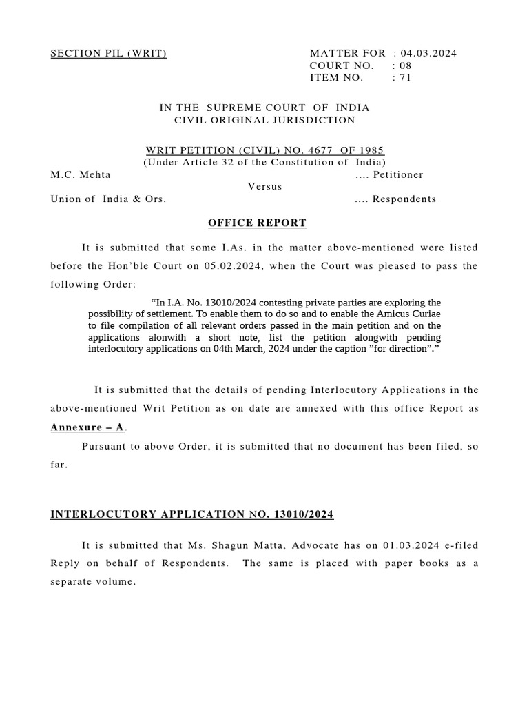 OR MC Mehta | PDF | Interlocutory Appeal | Writ