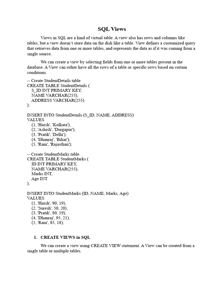 Views and Triggers | PDF | Table (Database) | Sql Views and Triggers | PDF | Table (Database) | Sql