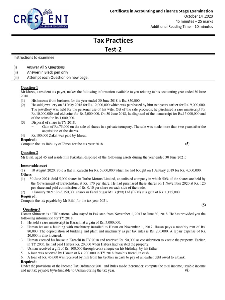 Tax Practice Tests | PDF | Taxes | Income