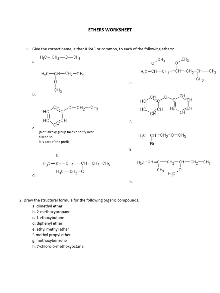 Ethers Worksheet | PDF