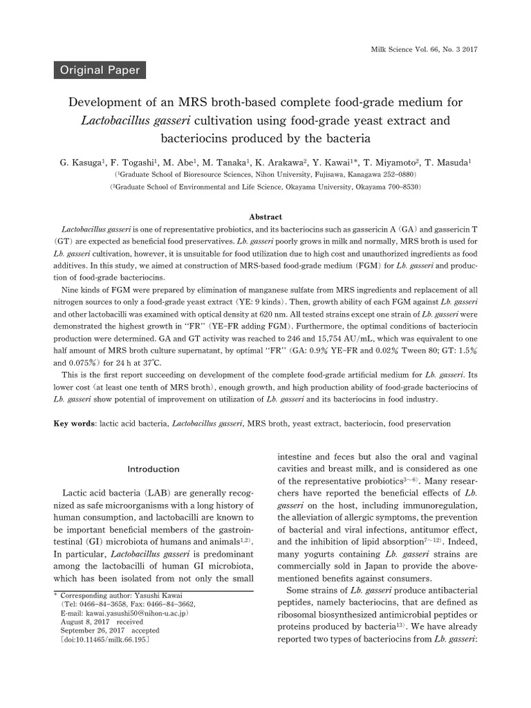 Food-Grade Medium for Lactobacillus gasseri | PDF | Lactobacillus | Microbiology