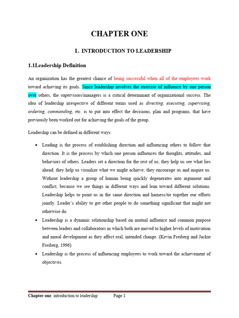 Chapter One: Introduction To Leadership 1.1leadership Definition | PDF ...