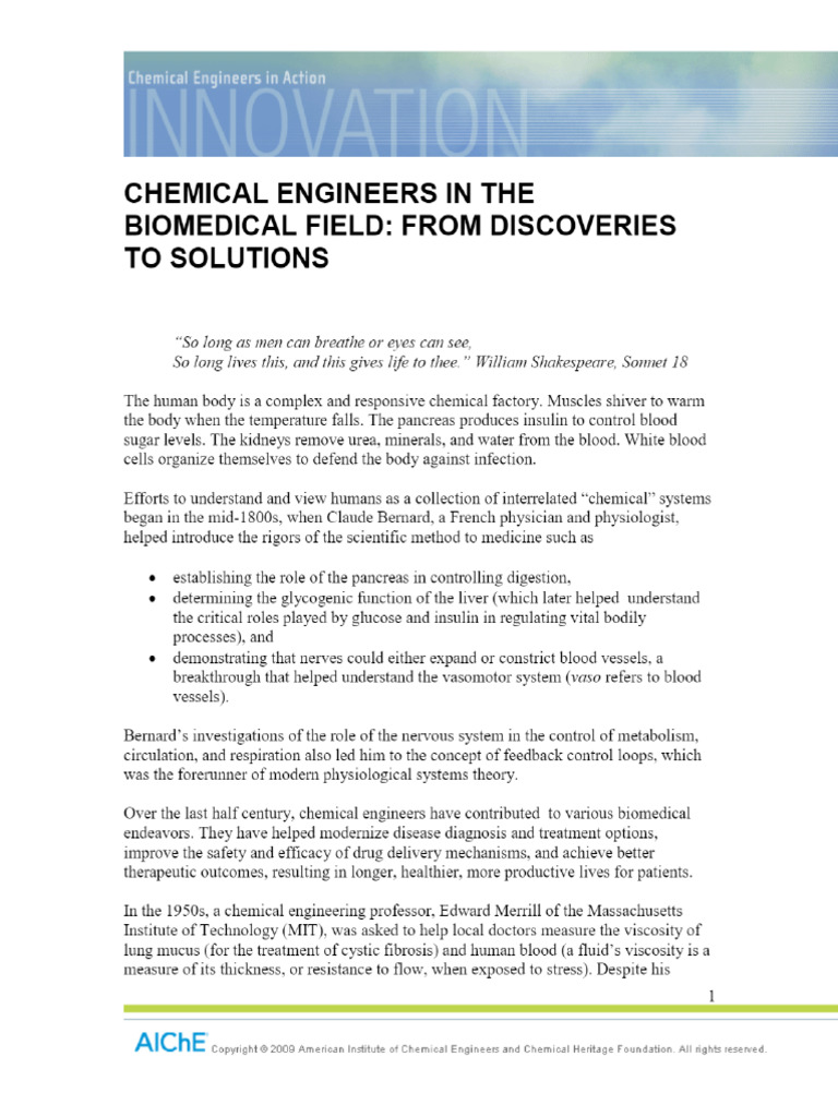 Chemical Engineers in The Biomedical Field - From Discoveries To ...