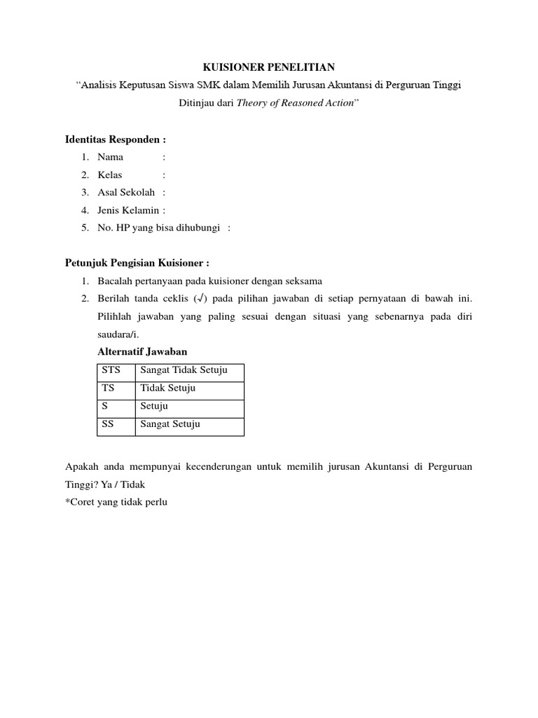 Lampiran Kuisioner Penelitian Fix Pdf
