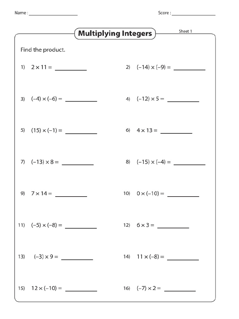 Multiplication Integers | PDF