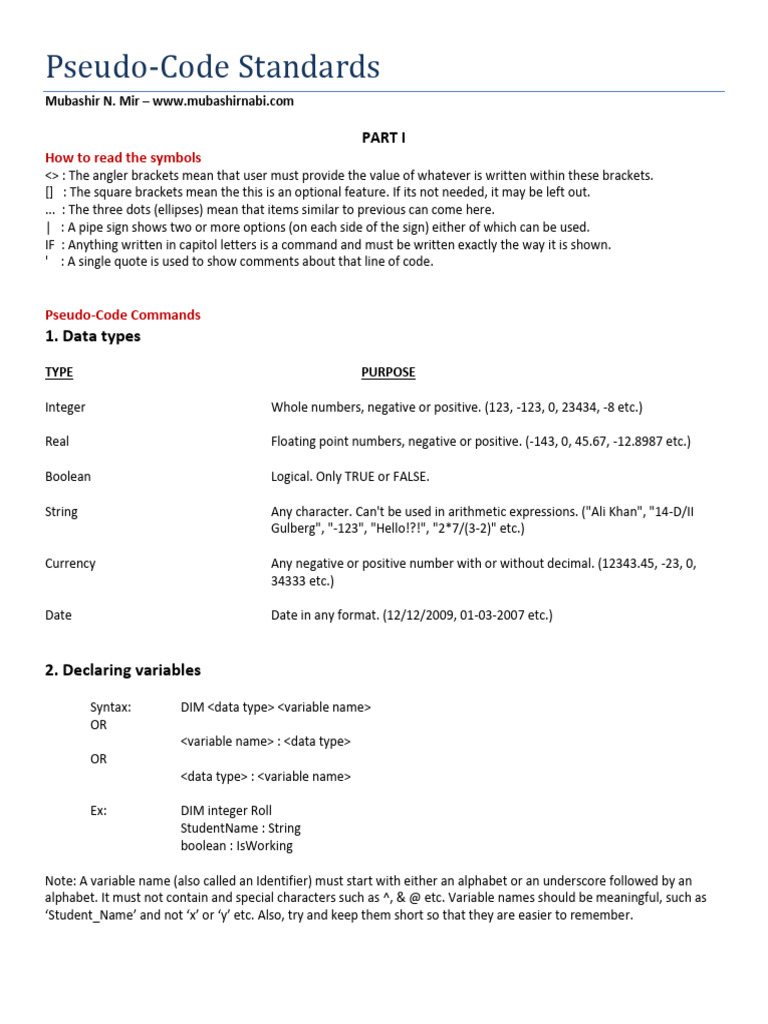 Pseudo Code Standards Pseudo Code Comman | PDF | Control Flow | Computer Science