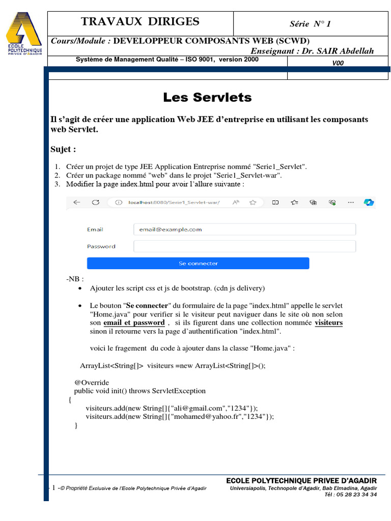 Création d'une application Web JEE avec Servlets | PDF | Internet ...
