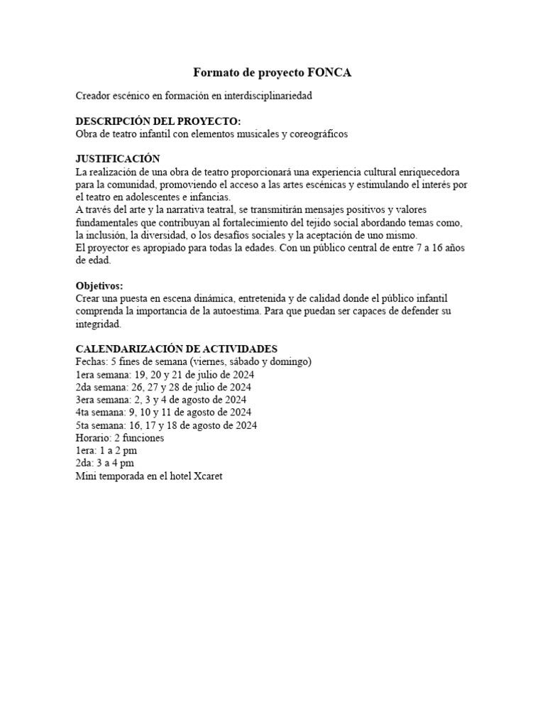 Copia de Formato de Proyecto FONCA | PDF