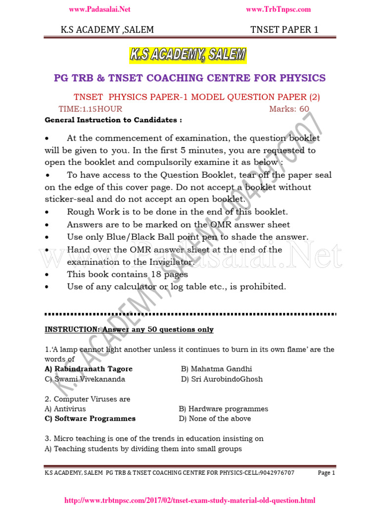 103 Tnset Pyhsics Model Question Paper 2 | PDF | Learning | Science 103 Tnset Pyhsics Model Question Paper 2 | PDF | Learning | Science