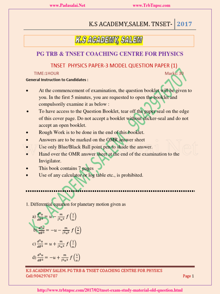 Tnset Physics Model Test Paper | PDF | Spectroscopy | Gibbs Free Energy Tnset Physics Model Test Paper | PDF | Spectroscopy | Gibbs Free Energy