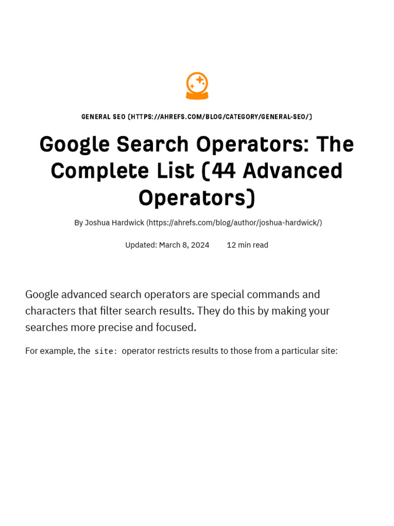 Google Search Operators_ The Complete List (44 Advanced Operators) | PDF | Search Engine ...
