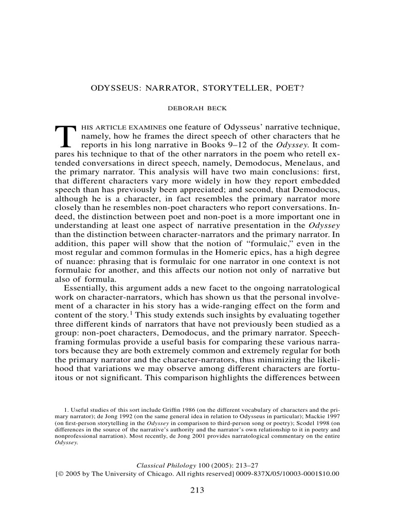 Odysseus Narrator, Storyteller, Poet | PDF | Odyssey | Narration