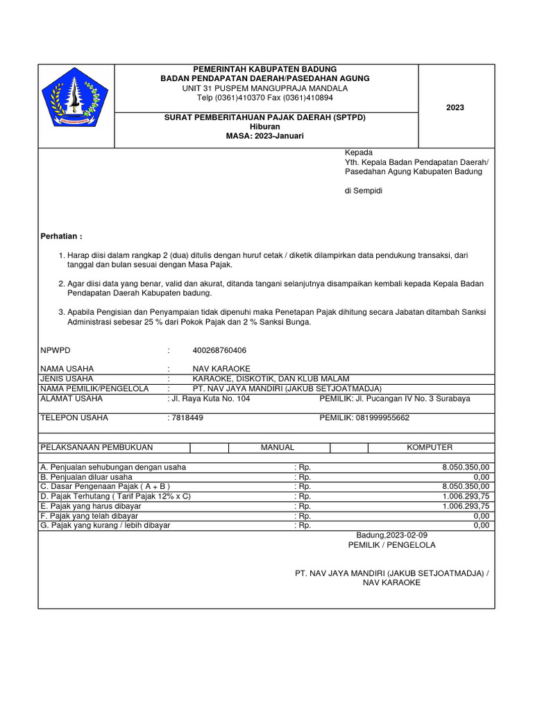 SPTPD Jan 23 Kuta | PDF