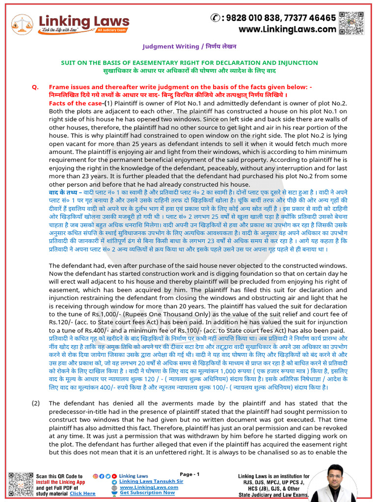 Suit For Easementary Right, Declaration & Injunction A4 | PDF