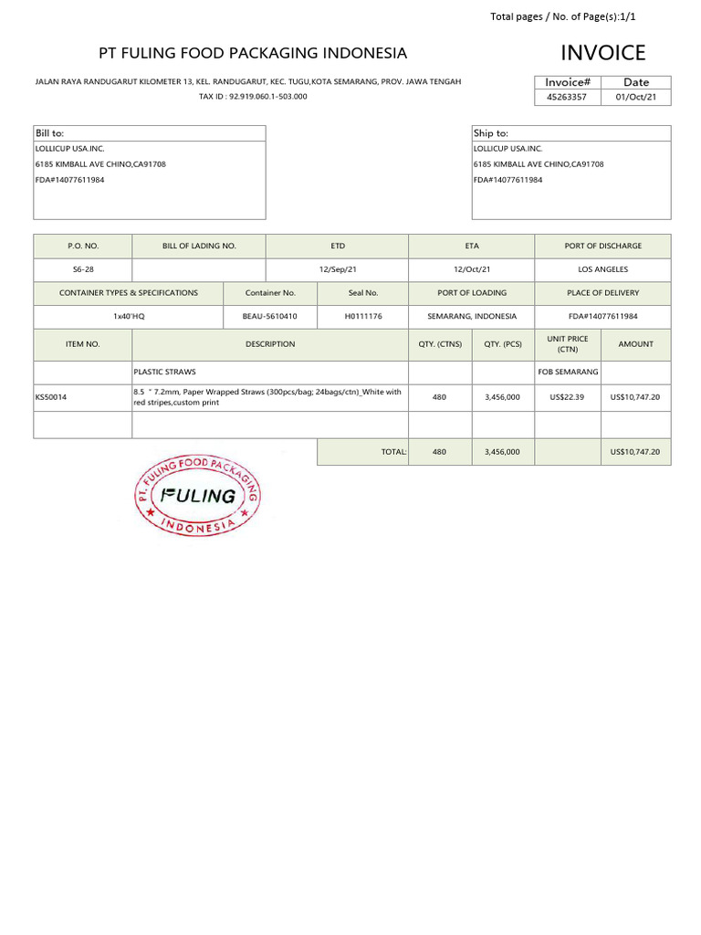 Invoice#45263357 Container# CI | PDF | Freight Transport