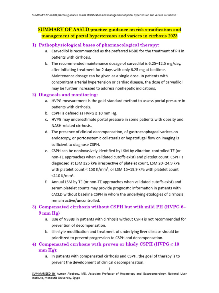 SUMMARY OF AASLD Practice Guidance On Risk Stratification and ...