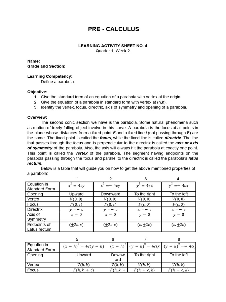Pre Calculus Week 2 Competency 4 | PDF | Euclidean Plane Geometry | Algebraic Geometry