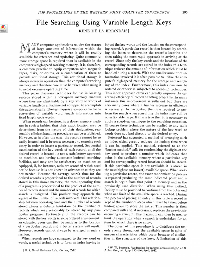 File Searching Using Variable Length Keys (Biandais 1959) | PDF | Computer Data Storage ...