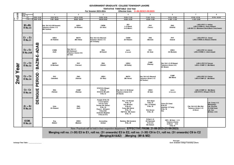 2nd Year Time Table 2023 - 2024 | PDF