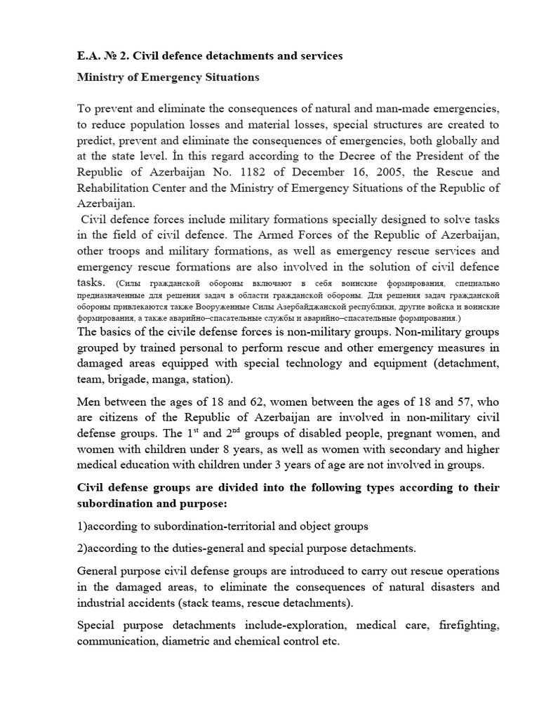 2. Detachments and civil defense services =Answer to exam question № 2 ...