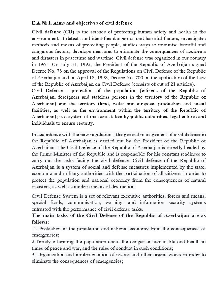 Purposes and Tasks of Civil Defense Answer To Exam Question 1 | PDF ...