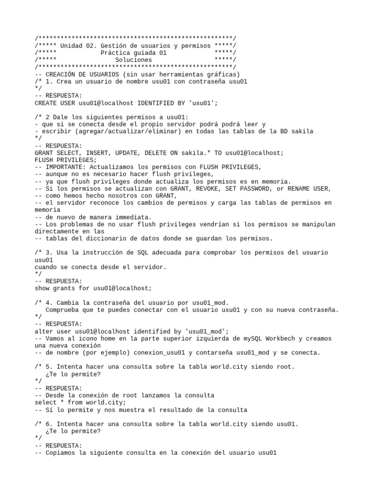 Gestión de Usuarios y Permisos SQL | PDF | SQL | Contraseña
