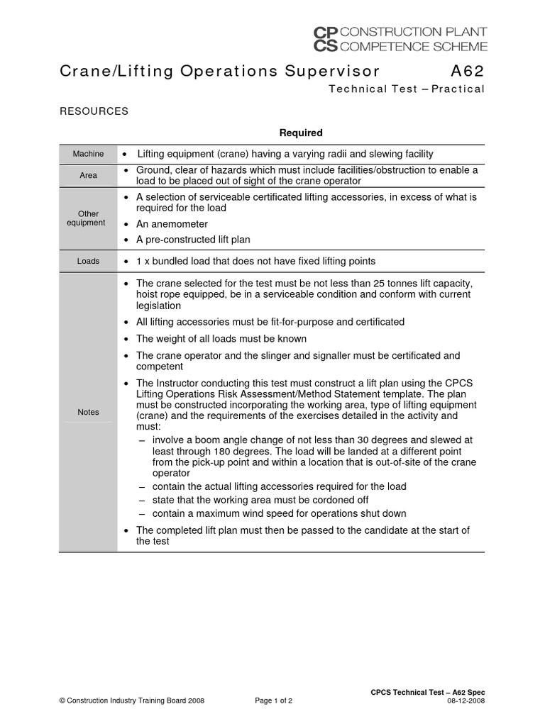 Crane-Lifting-Operations-Supervisor Practical Test | PDF | Crane (Machine)