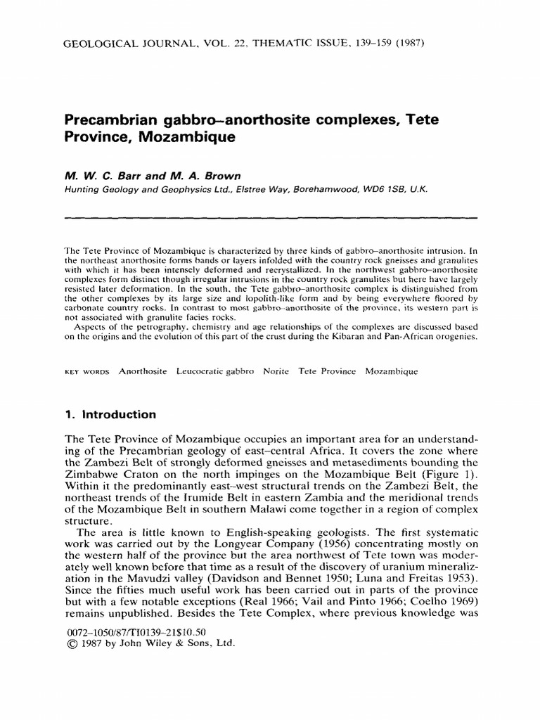 Precambrian Gabbro-Anorthosite in Tete | PDF | Rock (Geology) | Petrology