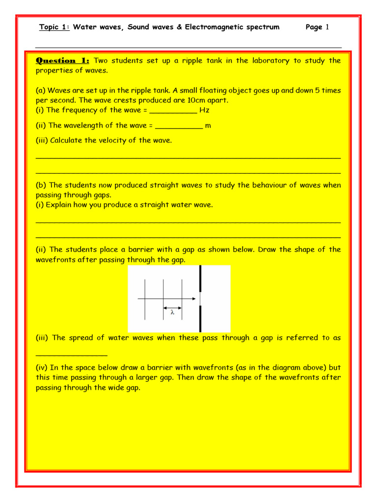 Topic 1 - Waves HW | Download Free PDF | Waves | Electromagnetic Spectrum
