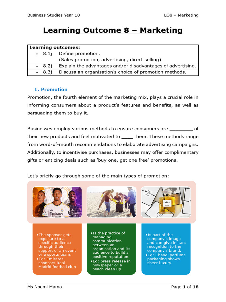 Year 10 Marketing Promotion Guide | PDF | Advertising | Sales