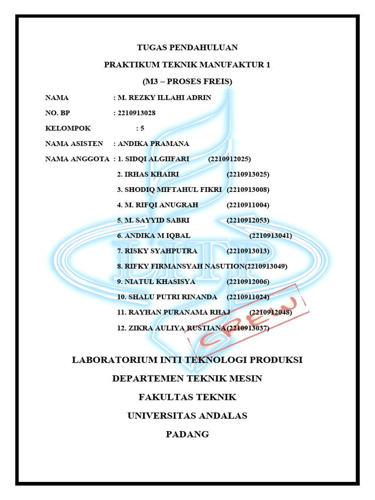 Cover Tugas Pendahuluan | PDF