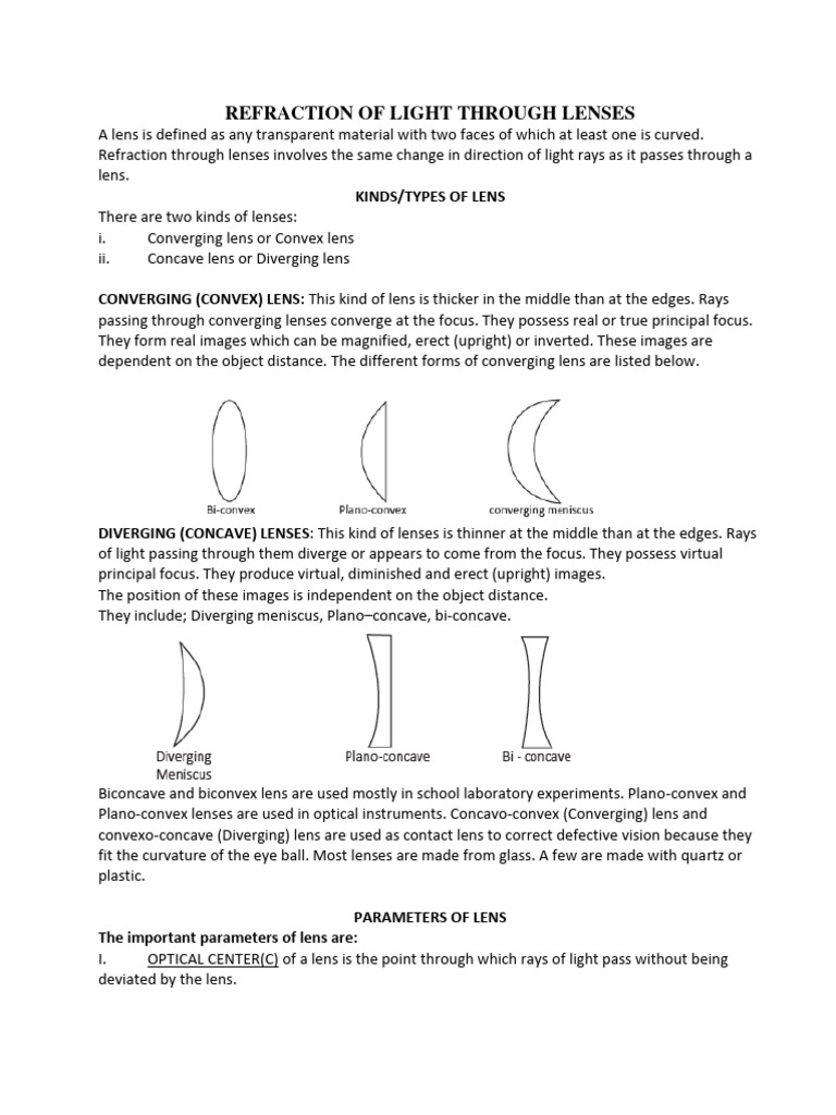 Physics SSS2 Note On Lenses...... Re | PDF | Lenses | Glass Engineering ...