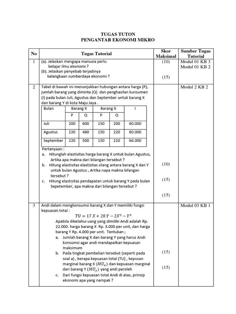 TUGAS 1 TUTON Pengantar Ekonomi Mikro. | PDF