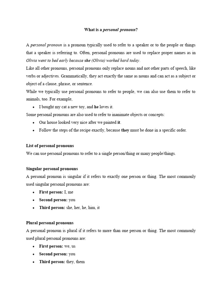 Personal Pronoun | PDF | Pronoun | Grammatical Number