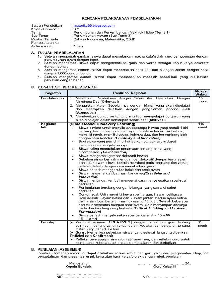 (Materiku86.blogspot - Com) RPP Kelas 3 Tema 1 Subtema 3 Pembelajaran 1 K13 Revisi 2020 | PDF