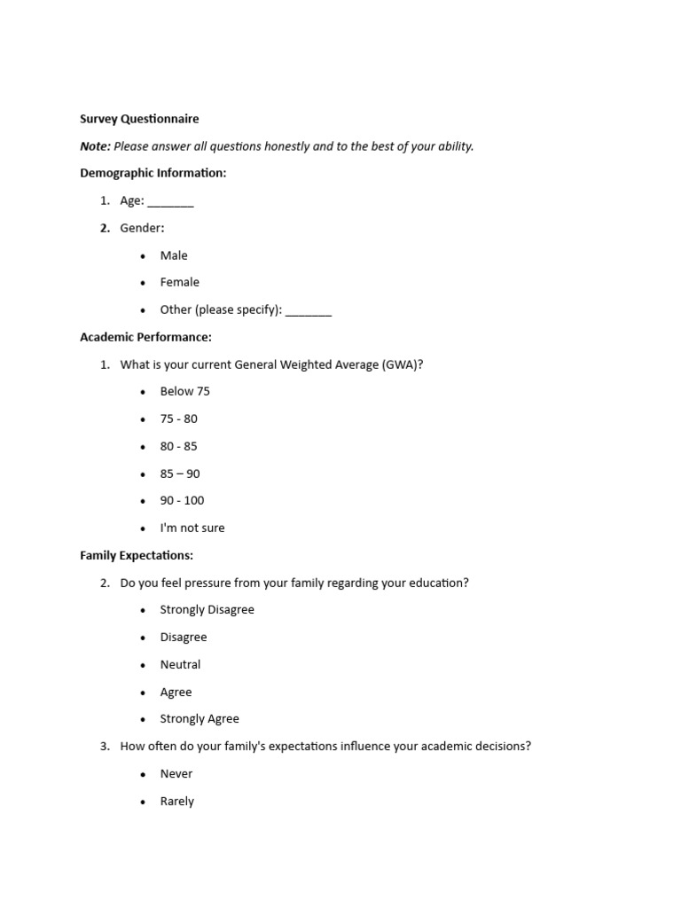 Survey Questionnaire Instrument | PDF | Survey Methodology ...