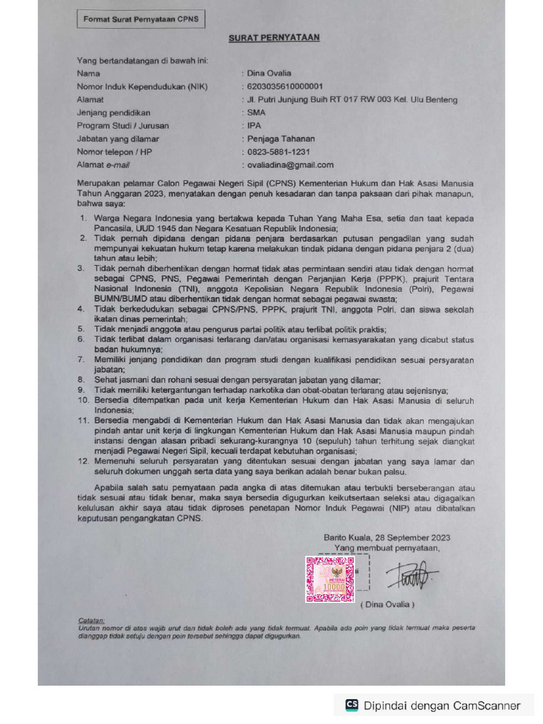 Surat Pernyataan e Materai | PDF