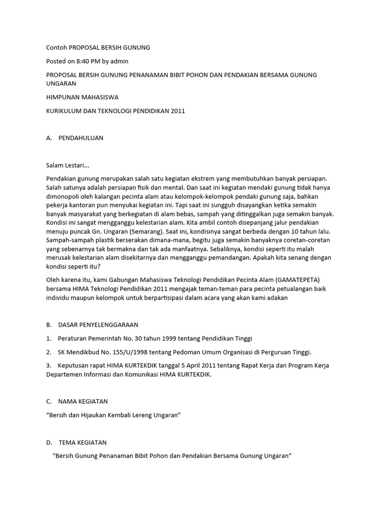 Contoh PROPOSAL BERSIH GUNUNG | PDF | Sains & Matematika