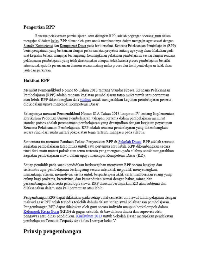 Pengertian dan Prinsip RPP dalam Pendidikan | PDF