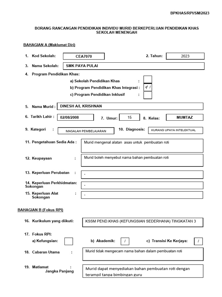 Contoh RPI - Akademik Dan TK | PDF