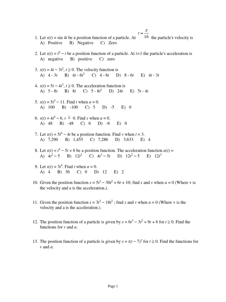 Particle Motion: Velocity & Acceleration Analysis | PDF | Acceleration ...