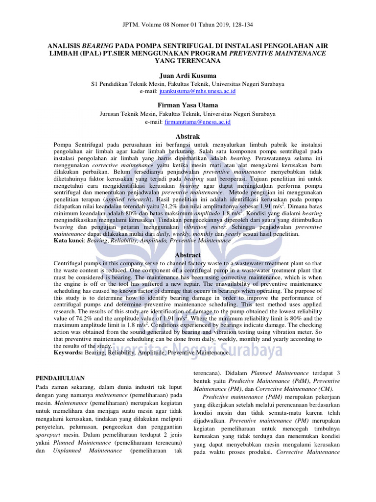 Analisis Bearing Pompa Sentrifugal IPAL | PDF | Bisnis