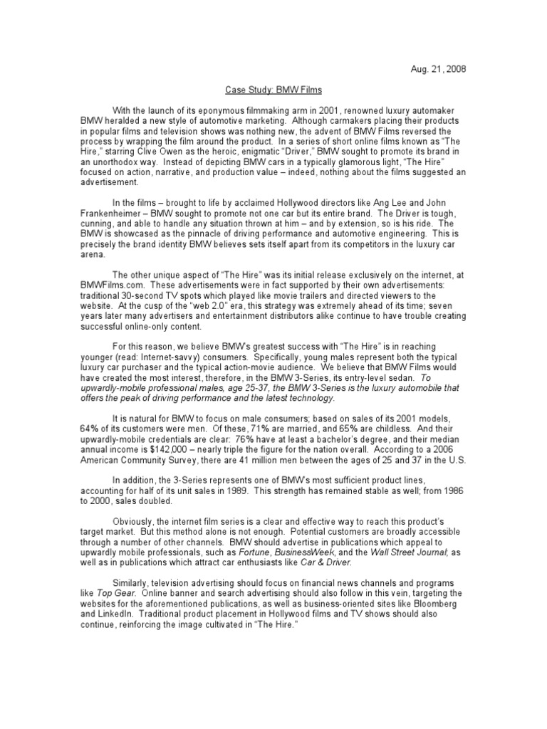 Business School Case Study BMW Films | PDF | Brand | Luxury Vehicles