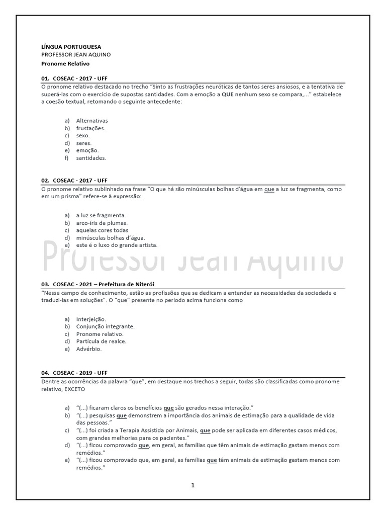 Aula1.1 - Prof Jean Aquino - 07.04.2024 | Download grátis PDF | Pronome | Linguística