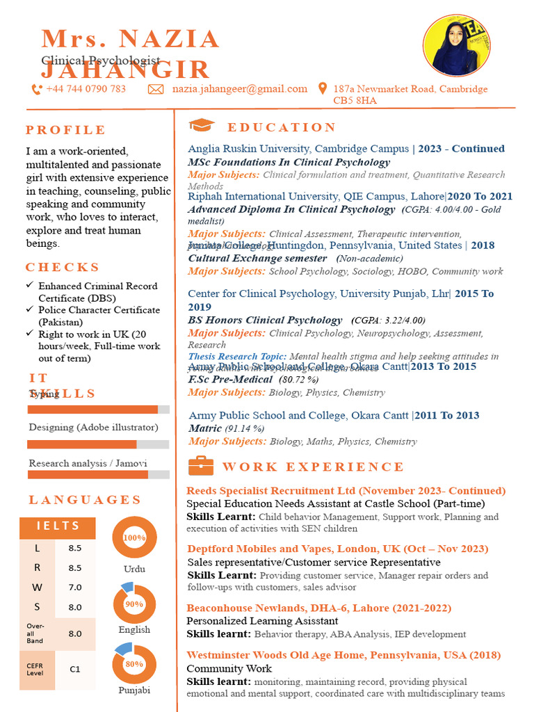CV Nazia Care Home | PDF | Clinical Psychology | Psychology