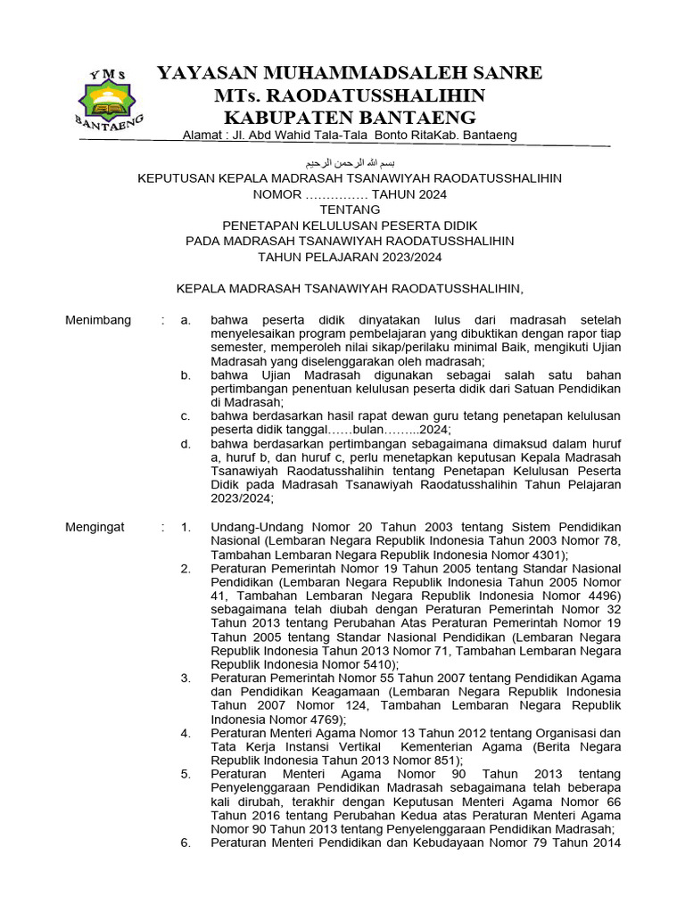 CONTOH SK PENETAPAN KELULUSAN | PDF CONTOH SK PENETAPAN KELULUSAN | PDF