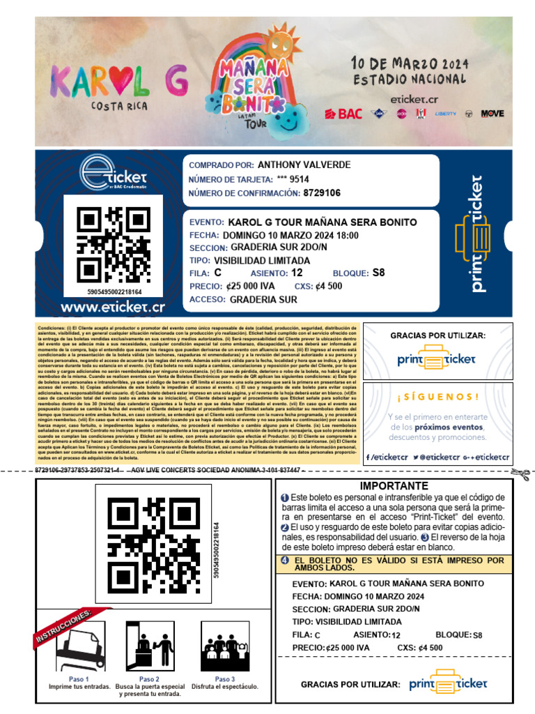 Anthony Valverde 9514: Comprado Por: Número de Tarjeta: Número de Confirmación: Evento: Fecha | PDF